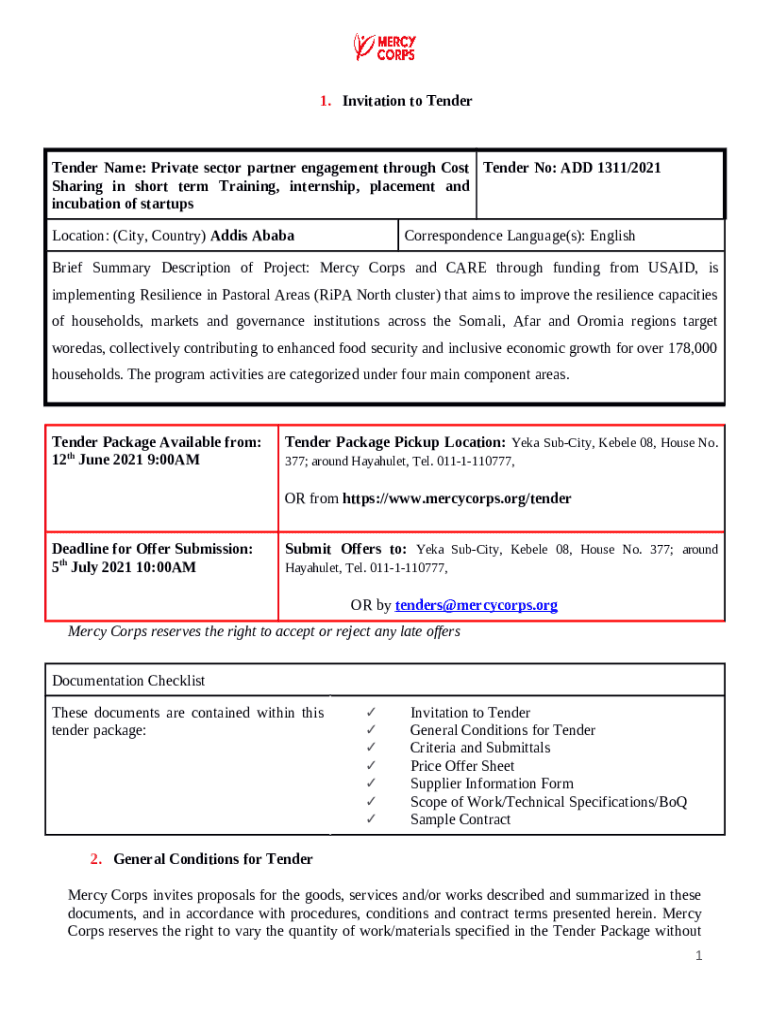 Tender Name: Private sector partner engagement through Cost Sharing in ...