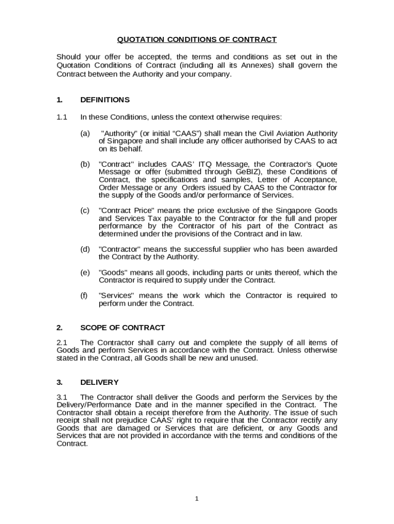 QUOTATION INSTRUCTION AND CONDITIONS Doc Template | pdfFiller