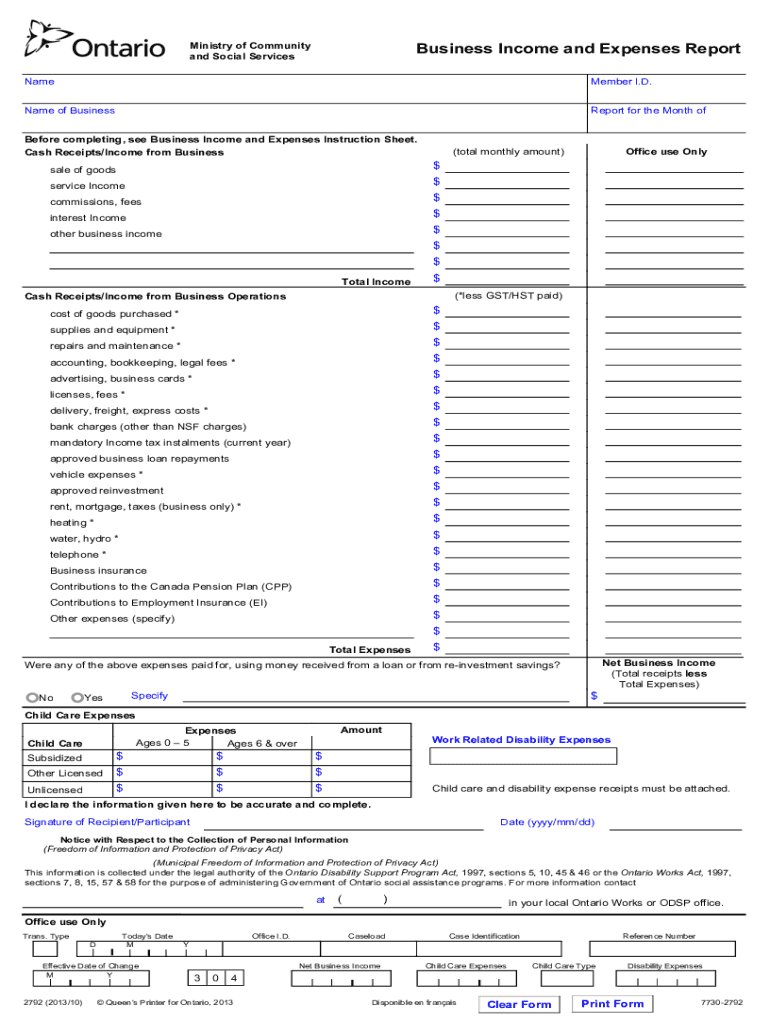 Fillable Online Business Income and Expenses Report Fax Email Print ...