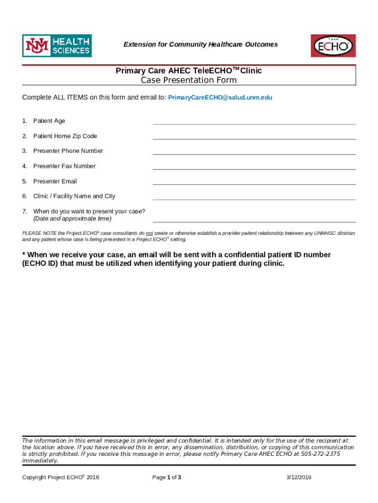 Project ECHO: Extension for Community Healthcare Outcomes Doc Template | pdfFiller