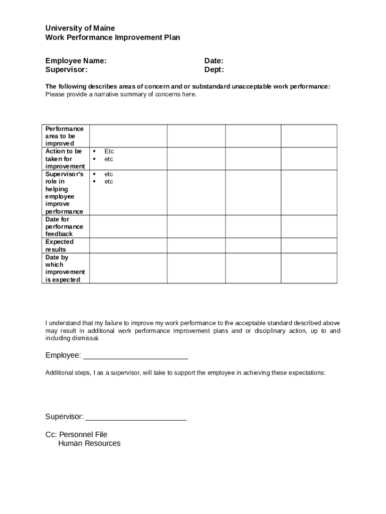 5 Detailed Perance Improvement Plan Examples Doc Template | pdfFiller