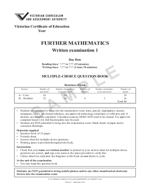 Fillable Online VCE Further Mathematics 1 - Sample examination. VCE ...