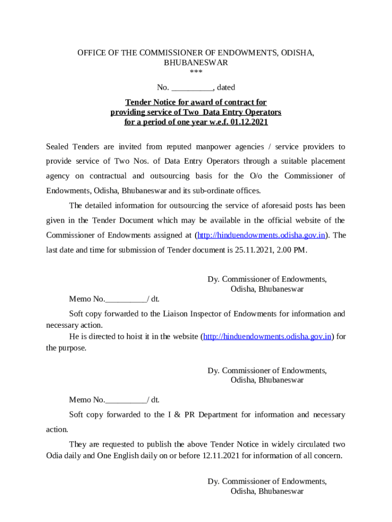 Tender document lor engagement 01 Data Entry Operators through Service ...