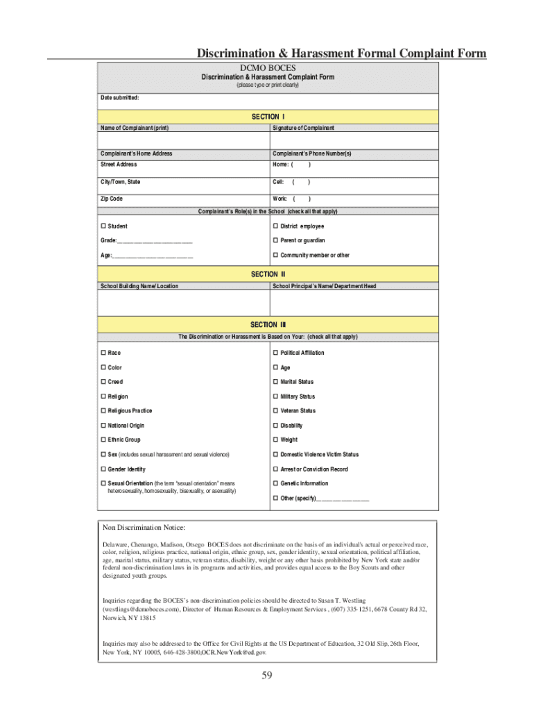 Fillable Online Discrimination & Harassment Formal Complaint Form Fax Email Print - pdfFiller