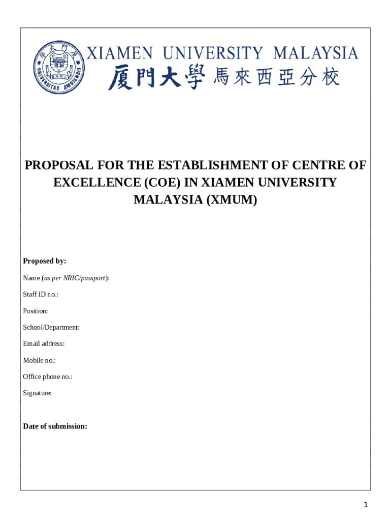 proposal for the establishment of centre of excellence (coe) ... Doc Template | pdfFiller