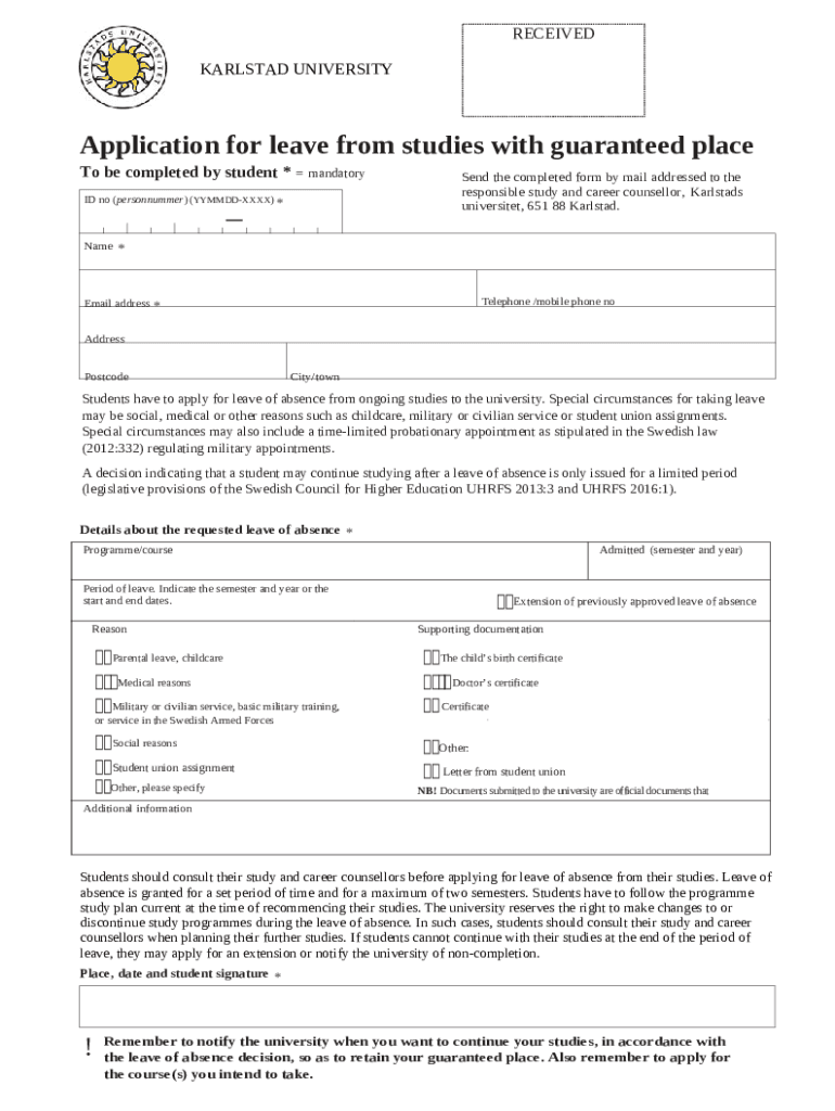 Approved Leave from Studies and Non-completion of Studies Doc Template ...