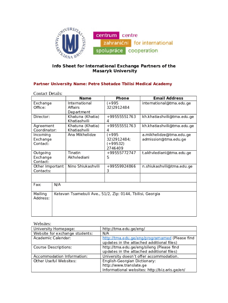 Info Sheet for International Exchange Partners of the - is muni Doc Template | pdfFiller