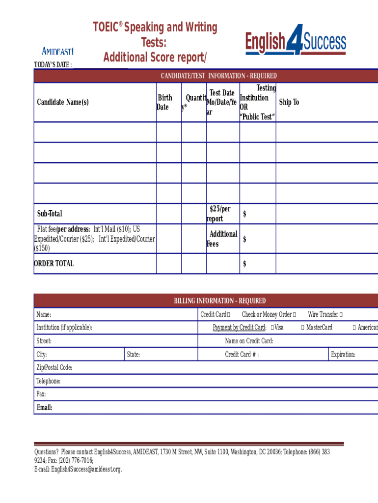 TOEICSpeaking and Writing Tests: Additional Score report Doc Template ...