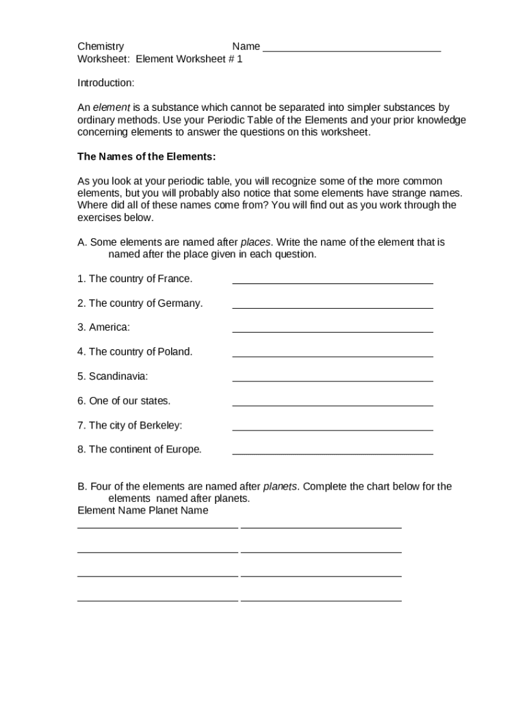 Element Names and Symbols Worksheets - Science Notes Doc Template ...