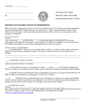 Affidavit of Military Status of Defendant(s) Doc Template | pdfFiller