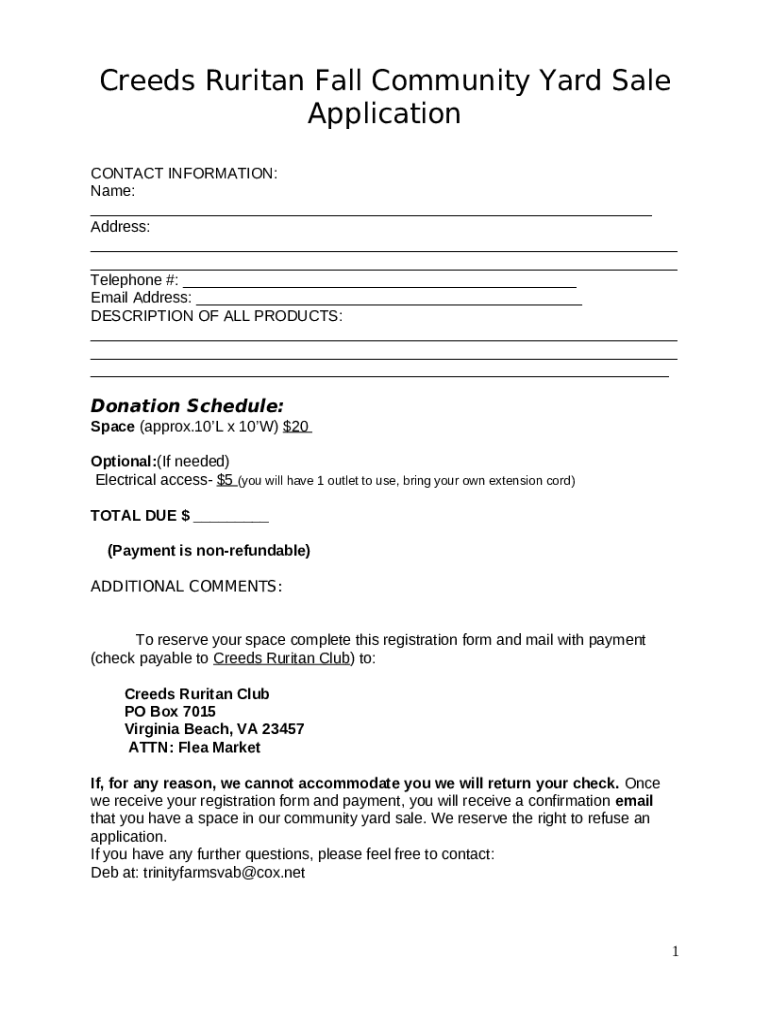 Creeds Ruritan Fall Community Yard Sale Application 10- ... Doc ...