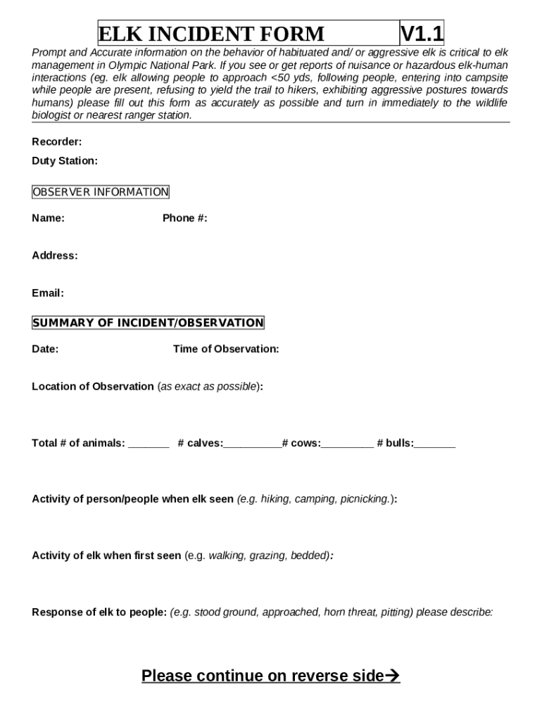 BLACK BEAR INCIDENT/OBSERVATION Doc Template | pdfFiller