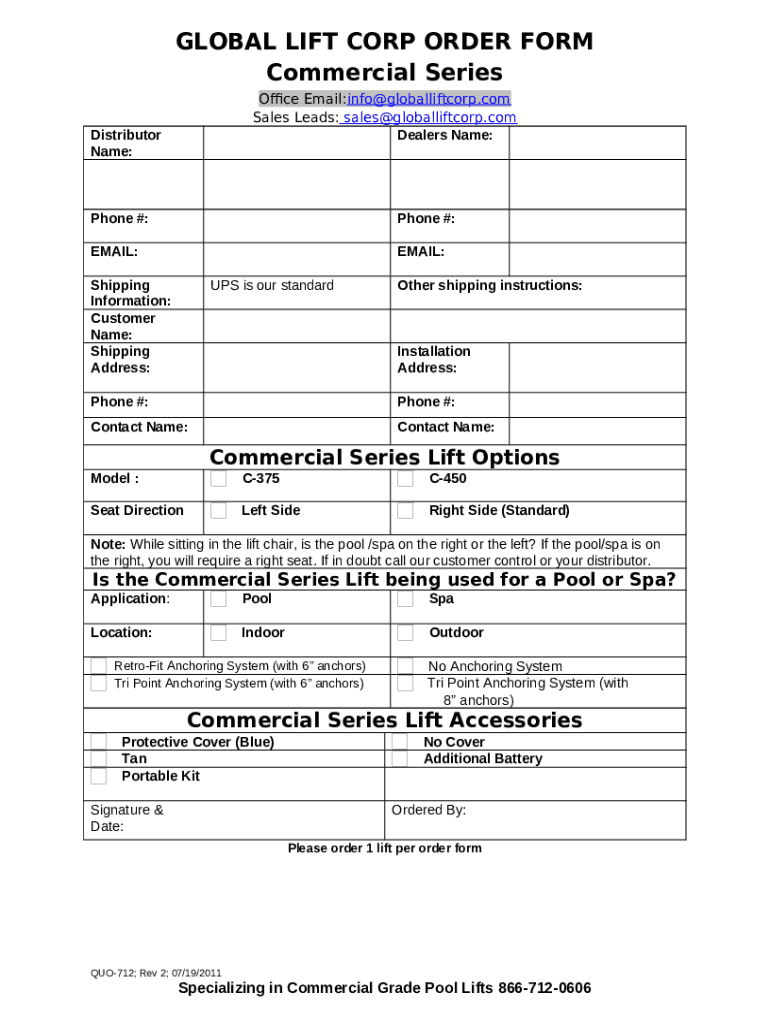 Global Lift Corp Order Doc Template | pdfFiller