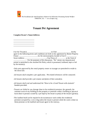 Tenant Pet Agreement Doc Template | pdfFiller