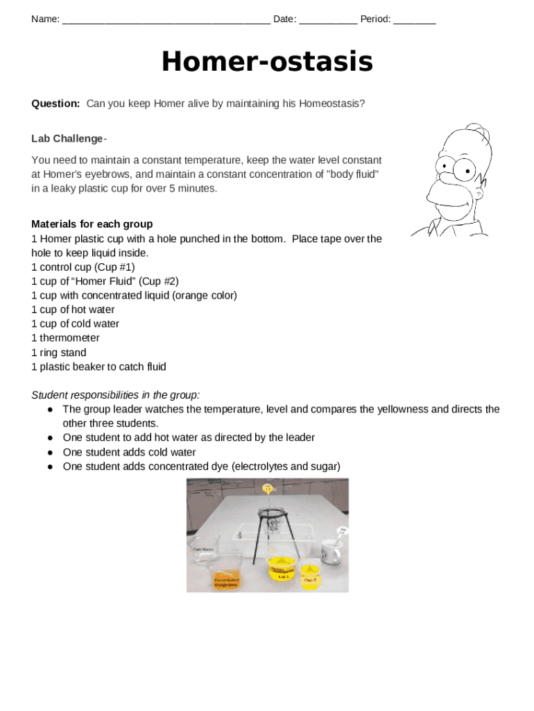 Homer-O-stasis Lab Keep the level Doc Template | pdfFiller