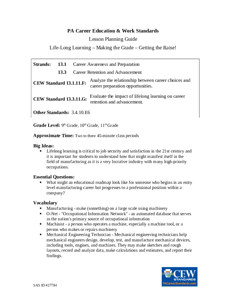 Career Education & Work Standards Doc Template | pdfFiller