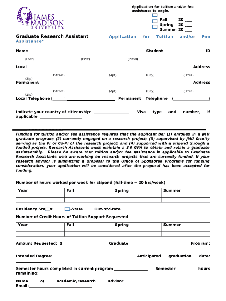 Graduate Research Assistant Program Application In-State ... Doc Template | pdfFiller