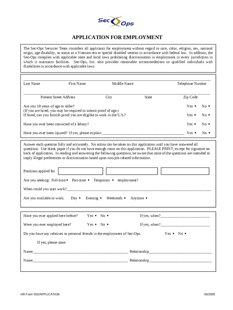 APPLICATION. Employment Application Doc Template | pdfFiller