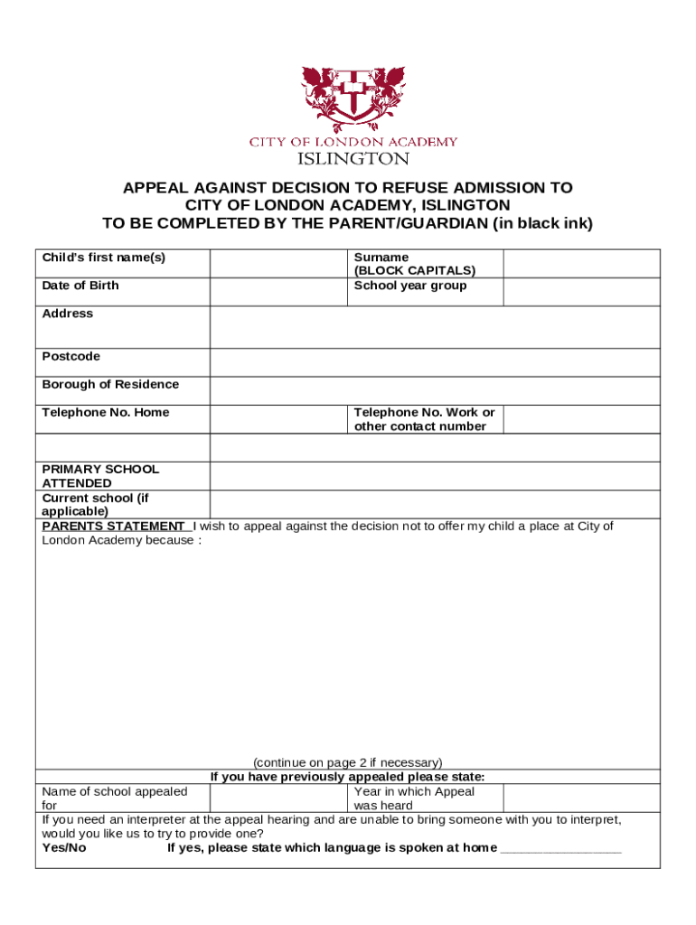 Common application for In-Year Admission or ... Doc Template | pdfFiller
