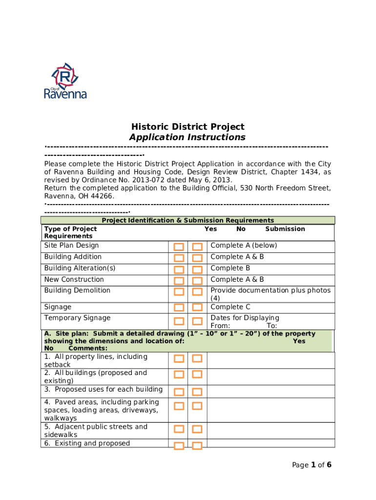 Historic District Project Application Instructions Doc Template | pdfFiller