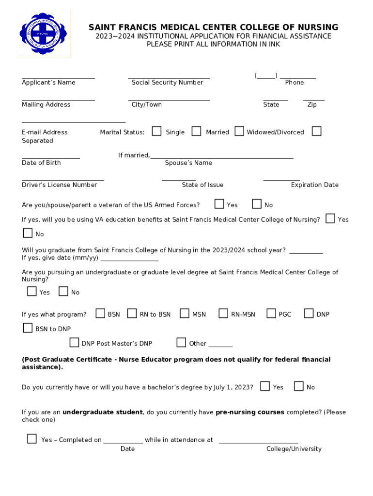 Institutional Application for Financial Assistance (DOCX Doc Template ...