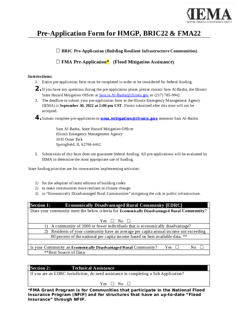 FMA Pre-Application* (Flood Mitigation Assistance) - public iema state ...