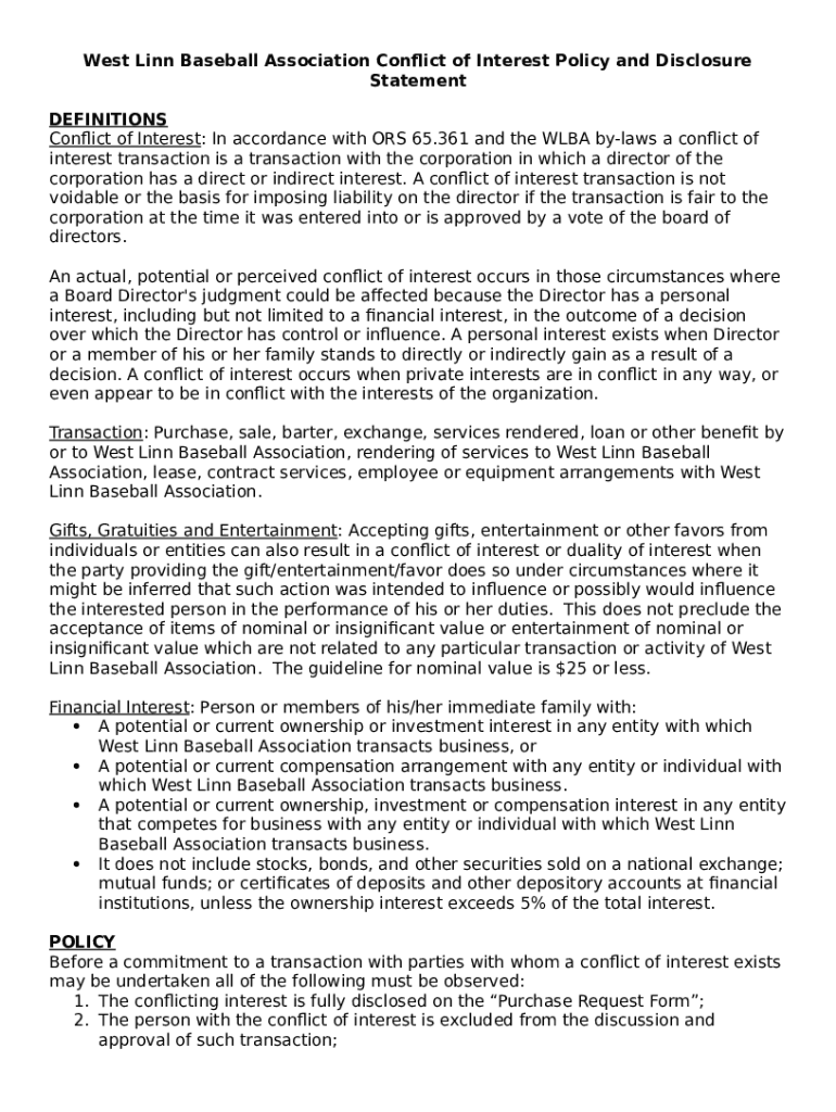 WL Conflict of Interest Policy & Disclosure Statement Doc Template ...