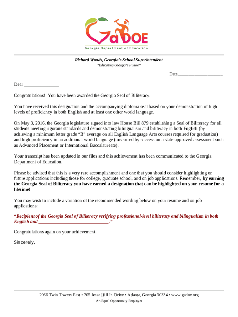 Sample Seal of Biliteracy Recognition Letter.pdf Doc Template | pdfFiller