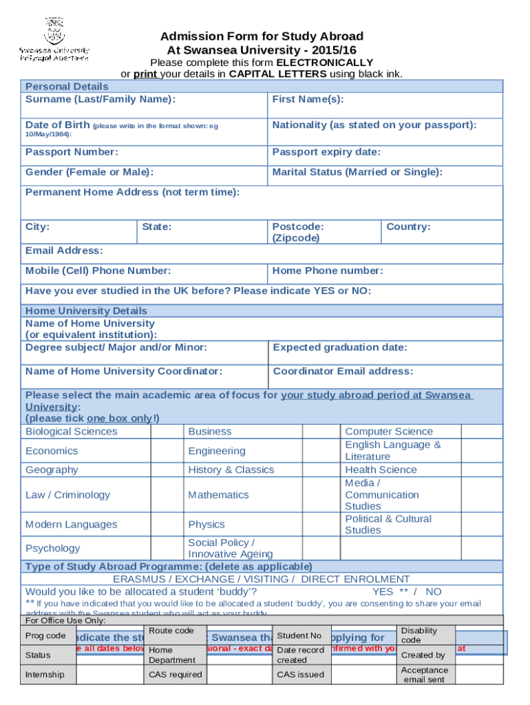 Study Abroad - Application and Factsheet Doc Template | pdfFiller