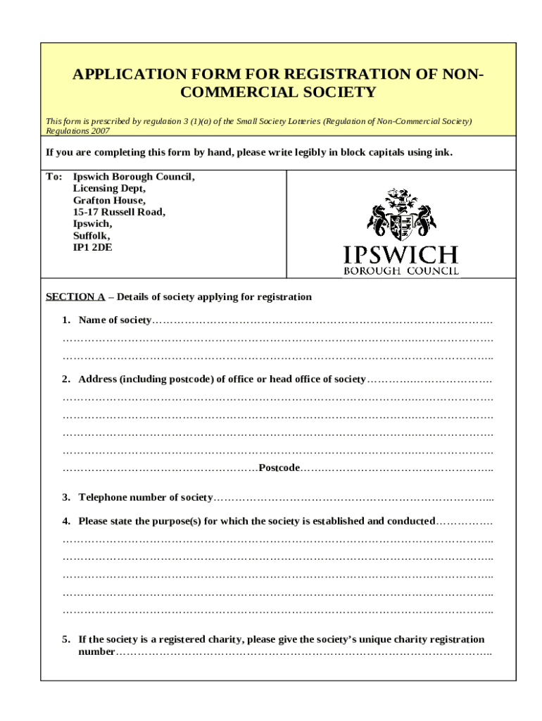 small society lottery registration application Doc Template | pdfFiller