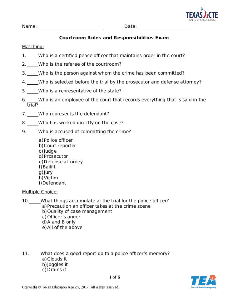 Courtroom roles and responsibilities exam Flashcards Doc Template ...