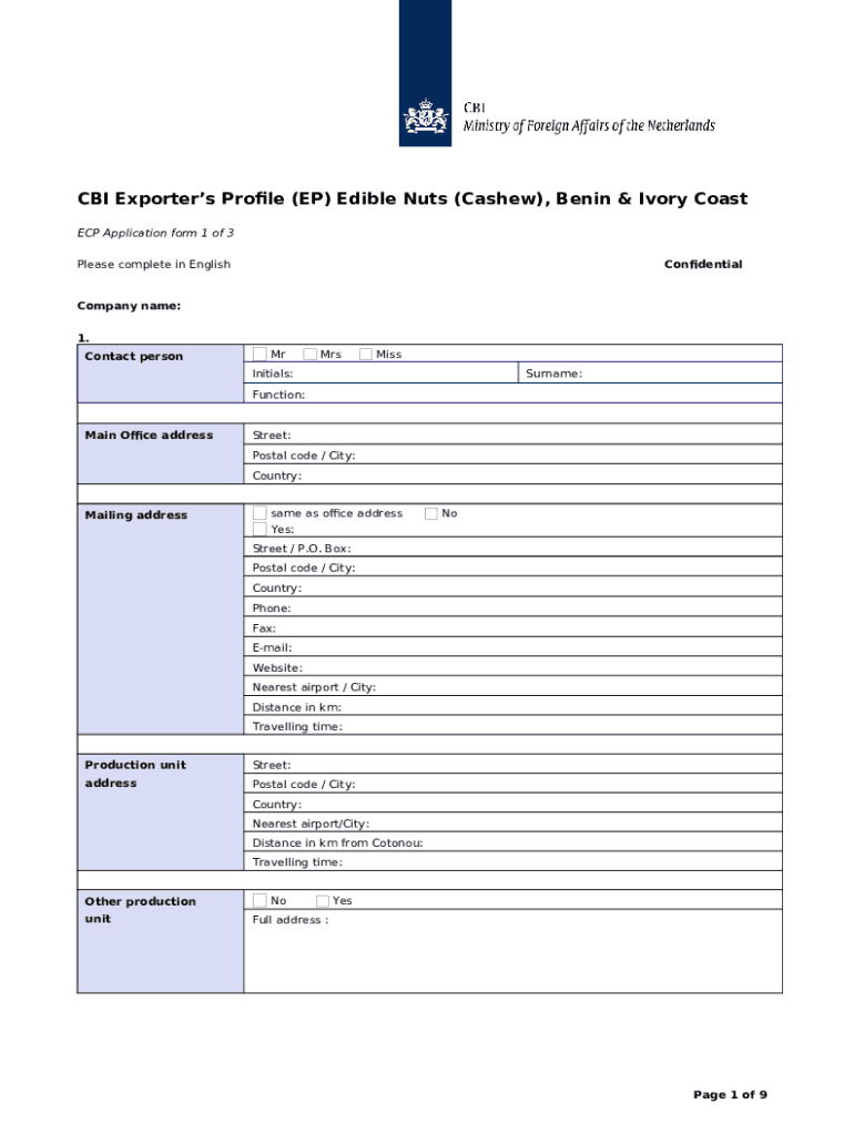 CBI Exporter's Profile (EP) Doc Template | pdfFiller