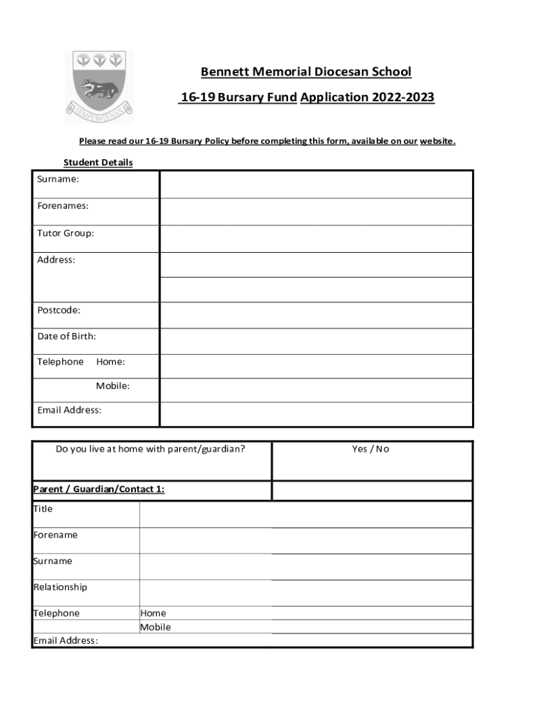 Fillable Online 16 to19 Bursary Fund application form Fax Email Print - pdfFiller