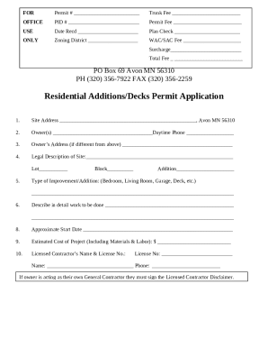 Residential Additions/Decks Permit Application Doc Template | pdfFiller