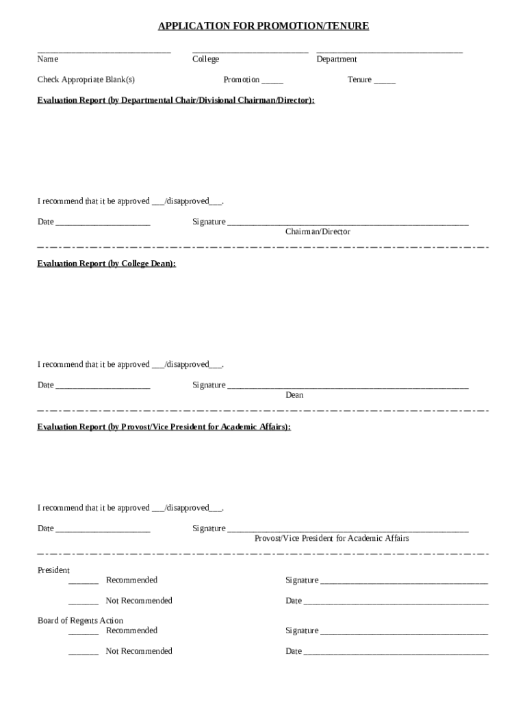 APPLICATION FOR PROMOTION/TENURE Doc Template | pdfFiller