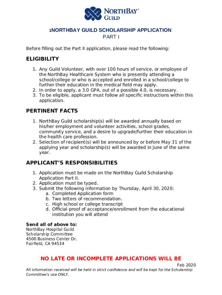 northbay guild scholarship application Doc Template | pdfFiller
