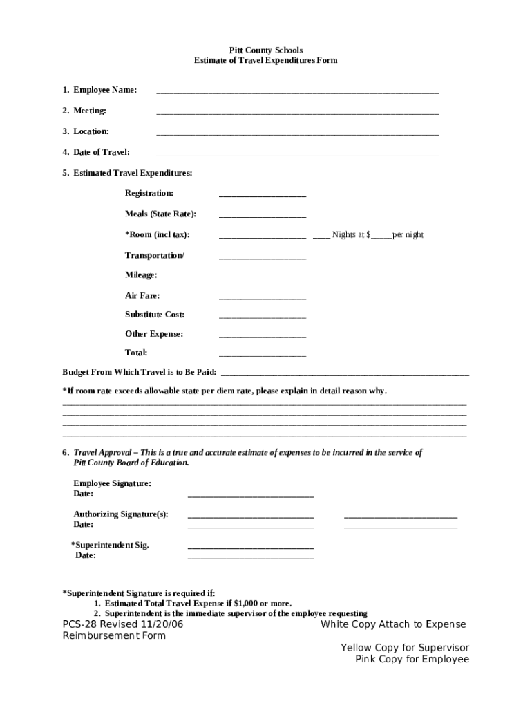 Estimate of Travel Expenditures Doc Template | pdfFiller