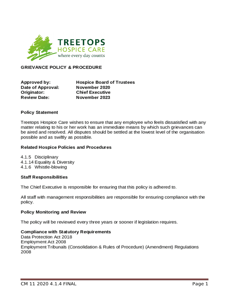 How to create an employee grievance policy Doc Template | pdfFiller