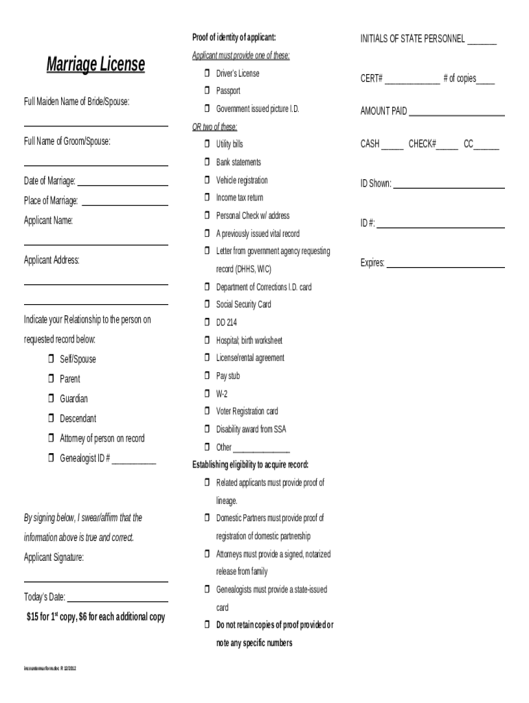 Marriage Licenses Ination - Wise County/City of Norton Doc Template | pdfFiller