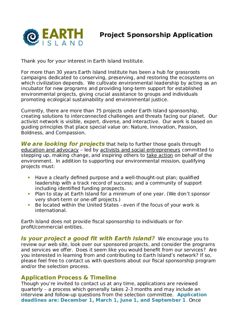 EARTH ISLAND INSTITUTE PROJECT APPLICATION Doc Template | pdfFiller