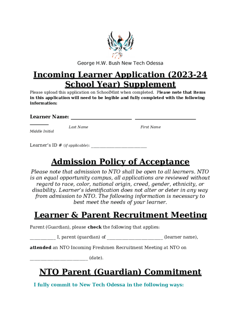 Incoming Learner Application (2022-23 School Year) Doc Template | pdfFiller