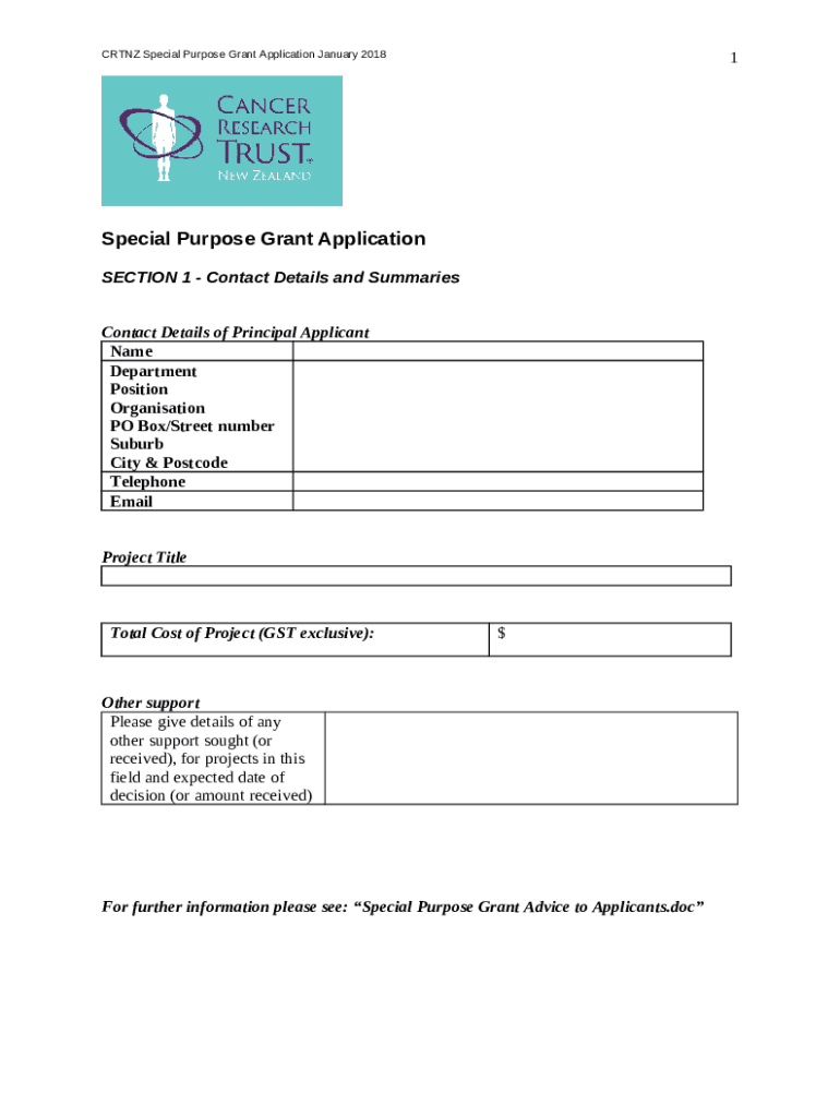 GOT Special Purpose Grant Doc Template | pdfFiller