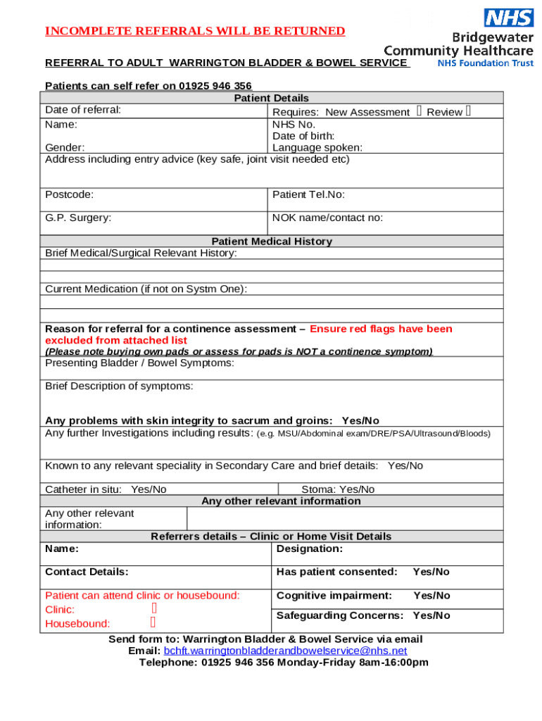 REFERRAL S - bladder care centre - ubc hospital - bridgewater nhs Doc ...