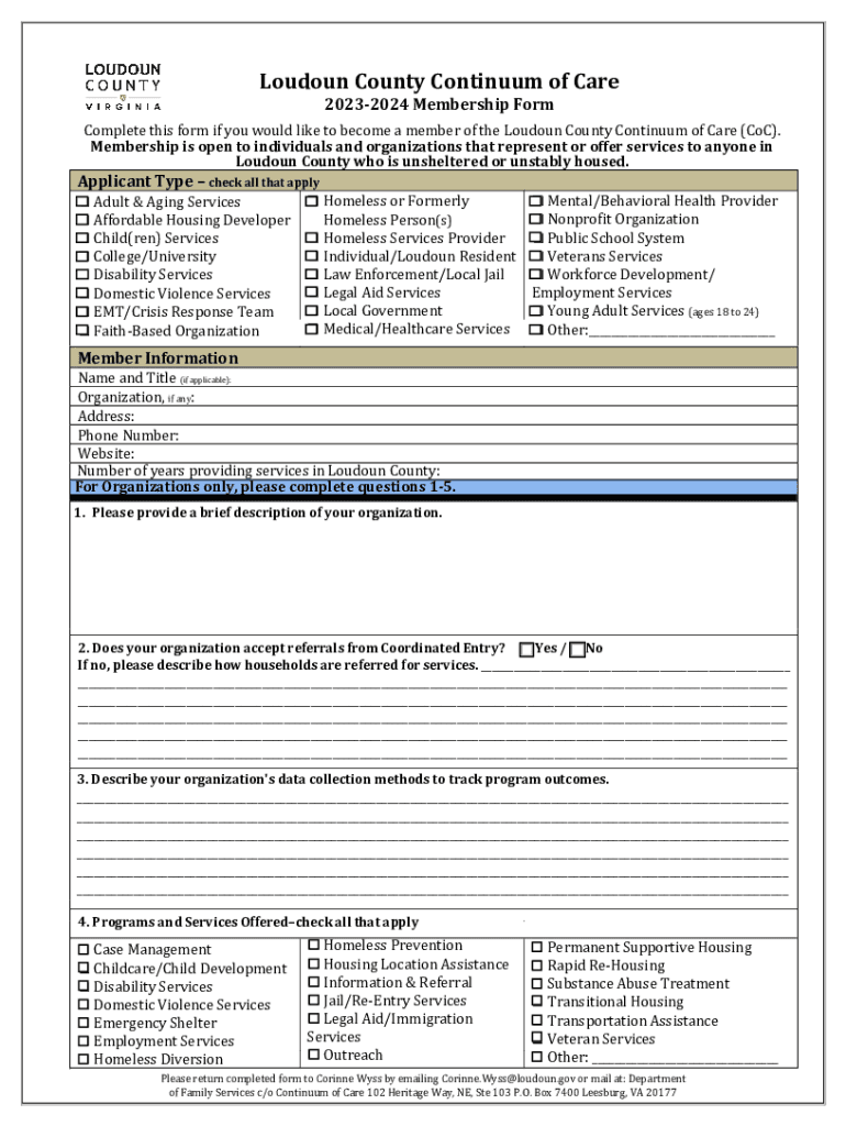 Fillable Online Members Sought for Loudoun County Continuum of Care Fax Email Print - pdfFiller