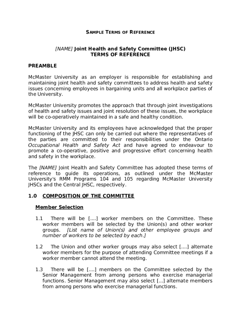 Joint Health & Safety Committee Terms of Reference Doc Template | pdfFiller