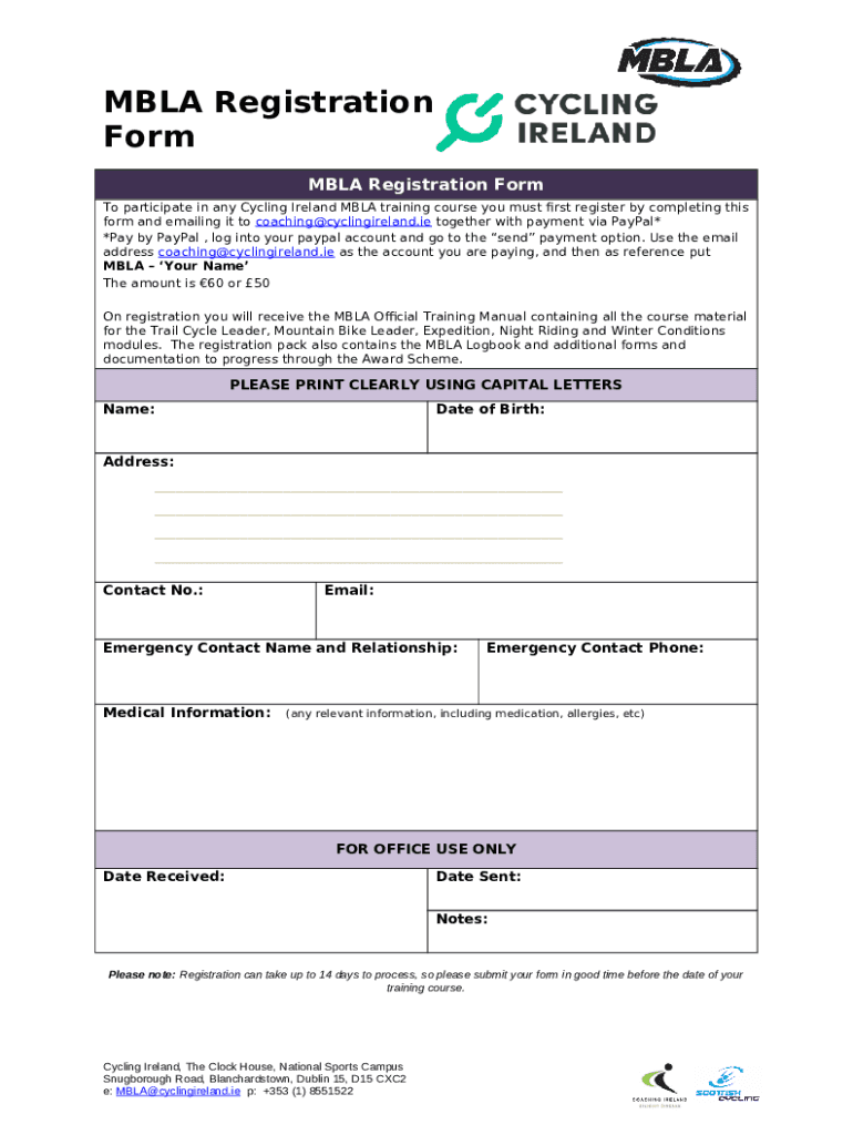 Online cyclingireland MBLA Registration Doc Template | pdfFiller