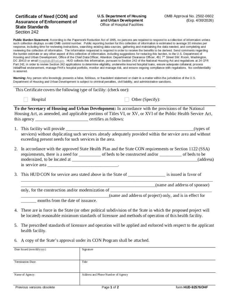 Certificate of Need (CON) for Health Facility and Assurance of ... Doc ...