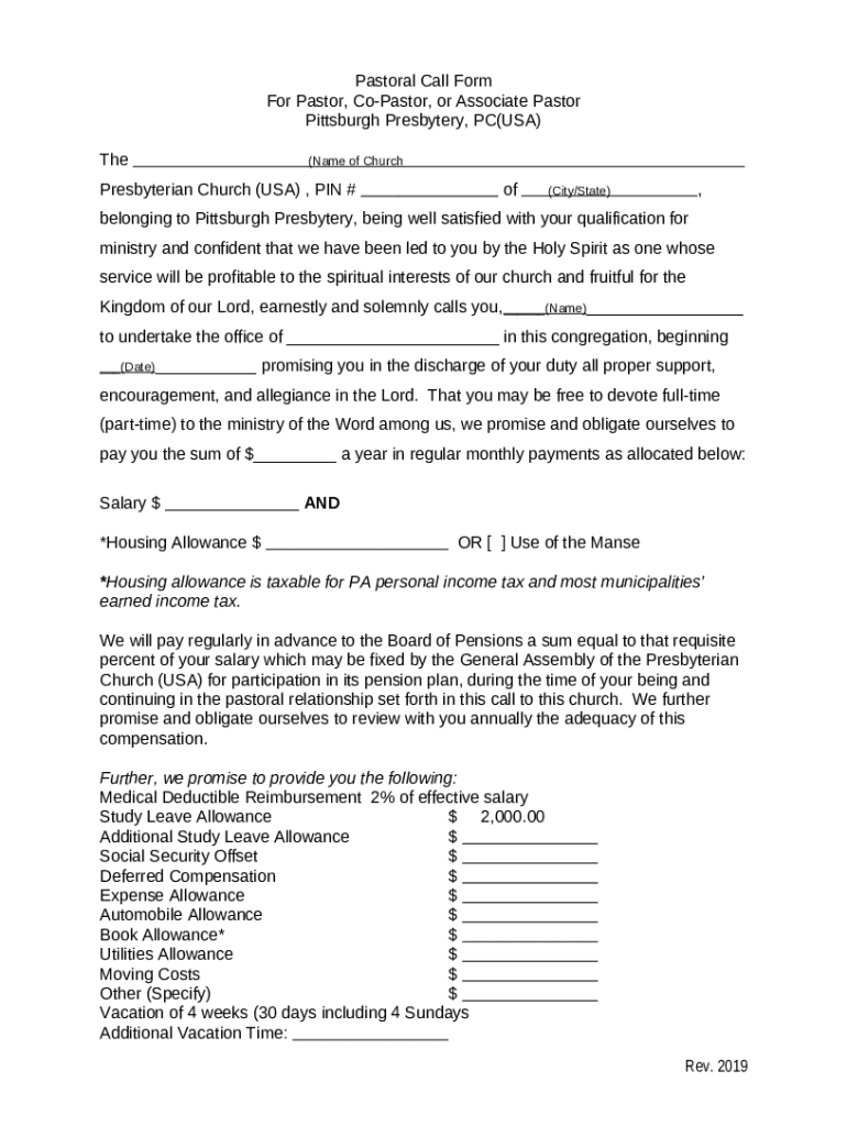 SAMPLE PASTORAL CALL Doc Template | pdfFiller