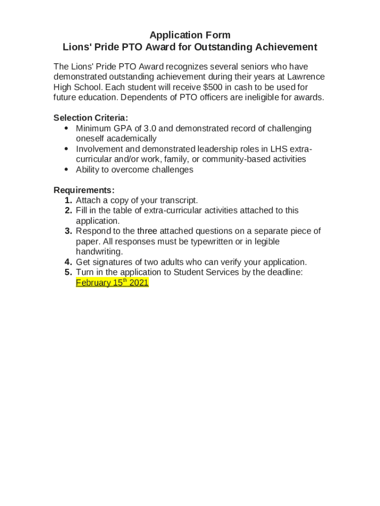 Application Lions' Pride PTO Award for Outstanding ... Doc Template ...