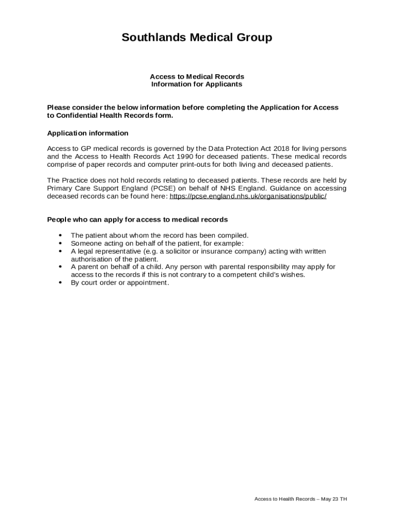 Access to Health Record Request - PCSE - NHS England Doc Template ...